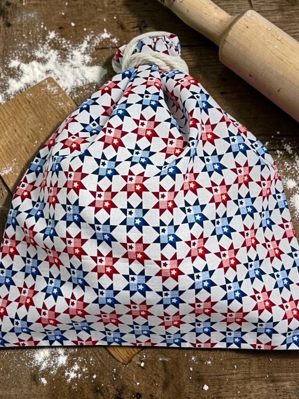 Handmade | Kitchen | Patriotic Red White Blue Star Bread Bag Reusable ...